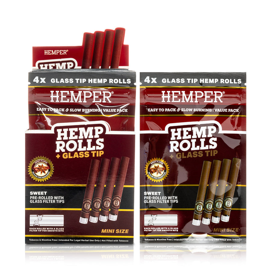 Hemper Pre-Rolled 4PK Glass Tipped Hemp Rolls | Mini Size - 12ct Displ ...